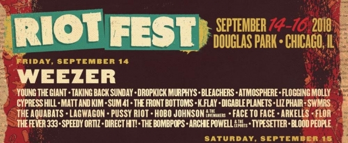 Riot Fest Announces Daily Lineups and Single Day/2 Day Tickets, On Sale Now